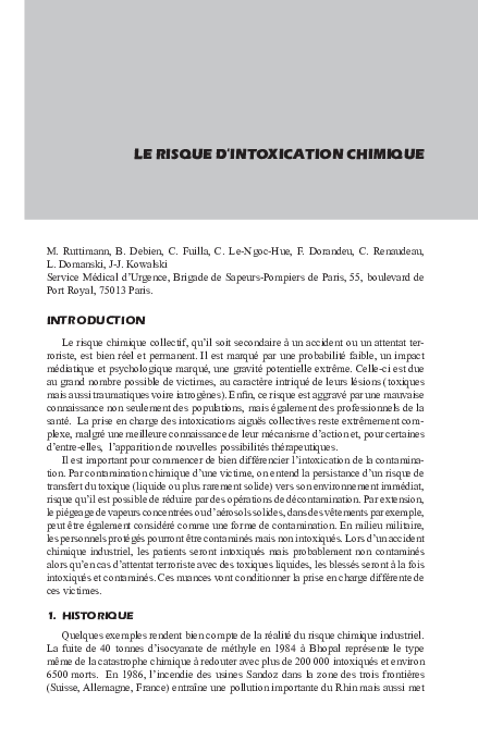 (PDF) LE RISQUE D'INTOXICATION CHIMIQUE