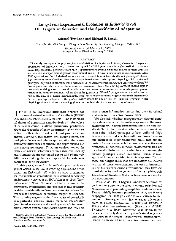 (PDF) Long-Term Experimental Evolution in Escherichia coli. IV. Targets ...