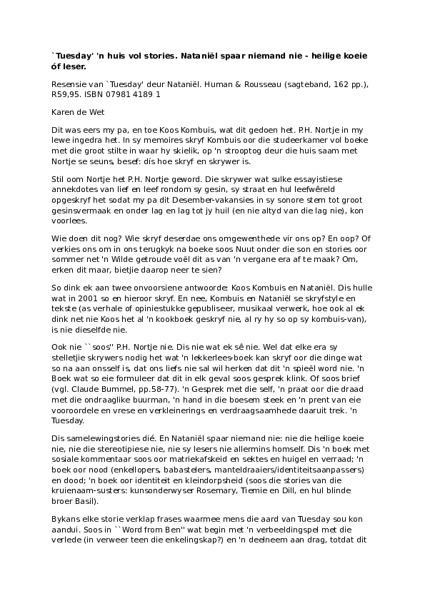 (DOC) "Tuesday" 'n huis vol stories. Resensie van "Tuesday" deur ...