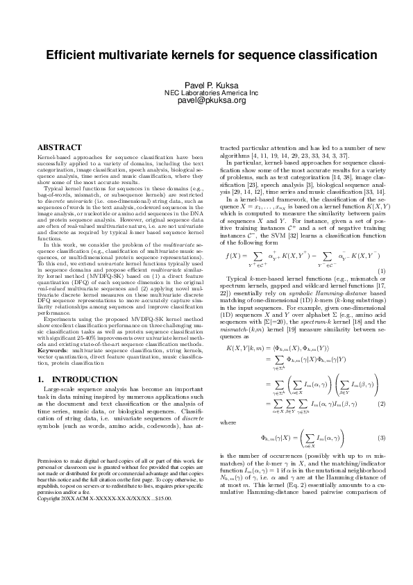 (PDF) Efficient multivariate kernels for sequence classification