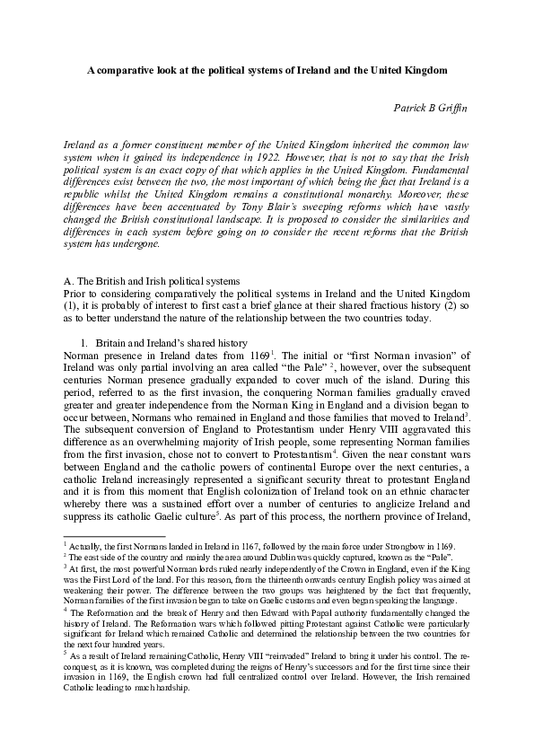 (DOC) A comparative look at the political systems of Ireland and the ...