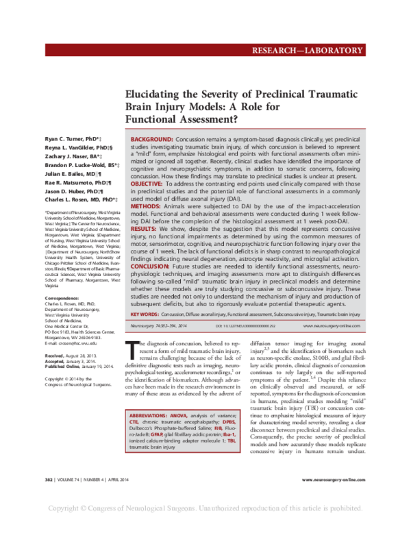 (PDF) Elucidating the Severity of Preclinical Traumatic Brain Injury Models
