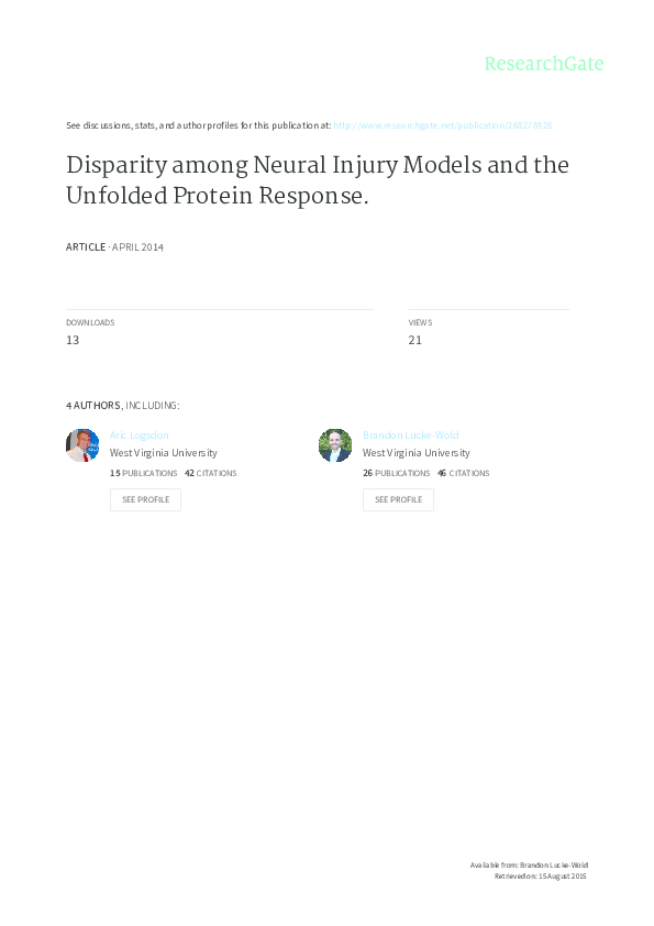 (PDF) Disparity among Neural Injury Models and the Unfolded Protein ...