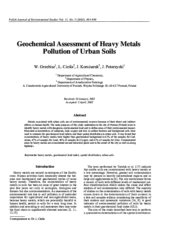 (PDF) Geochemical Assessment of Heavy Metals Pollution of Urban Soils