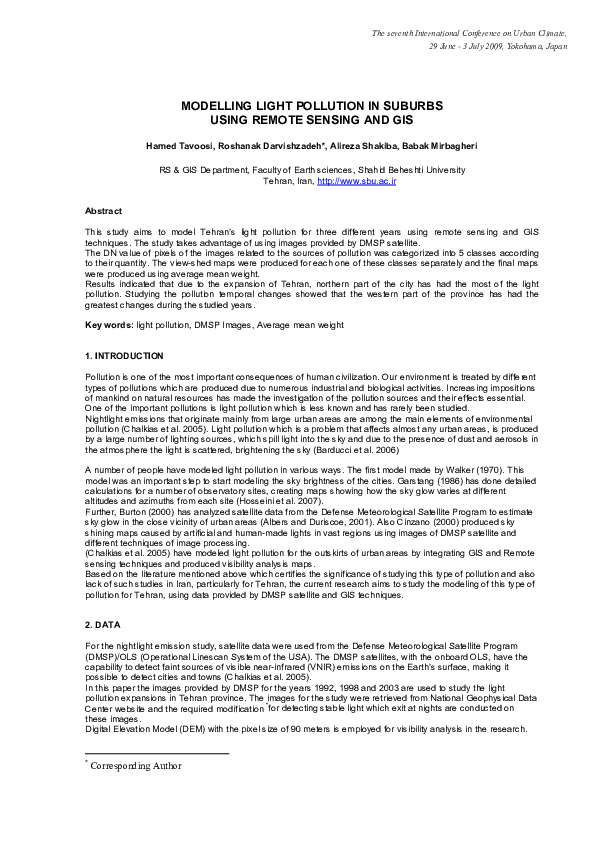 (PDF) Modelling Light Pollution in Subrubs Using Remote Sensing and GI
