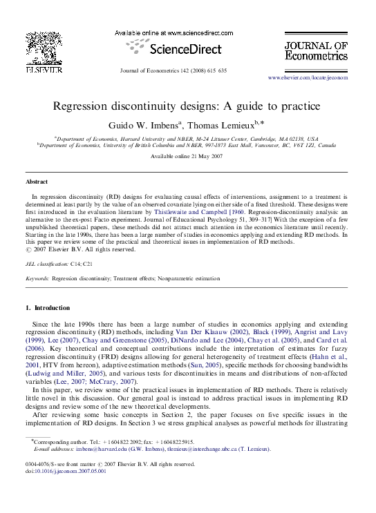 (PDF) Regression Discontinuity Designs: A Guide to Practice
