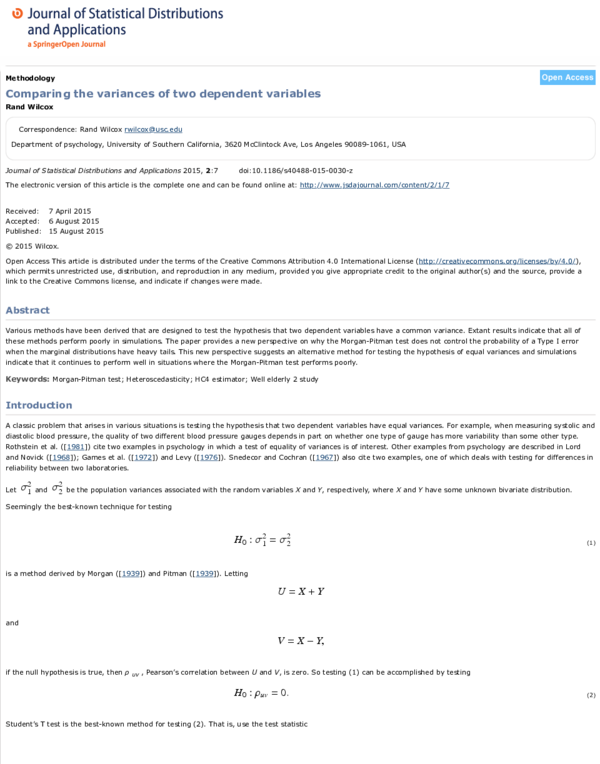 (PDF) Comparing the variances of two dependent variables