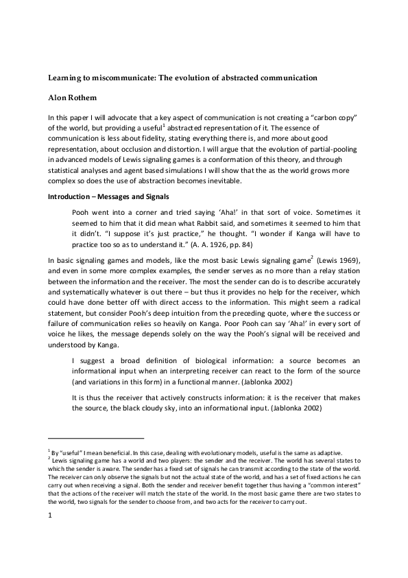 (PDF) Learning to miscommunicate: The evolution of abstracted communication