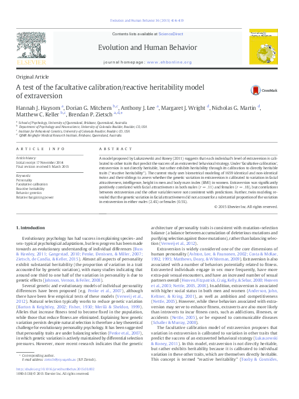 (PDF) A test of the facultative calibration/reactive heritability model ...