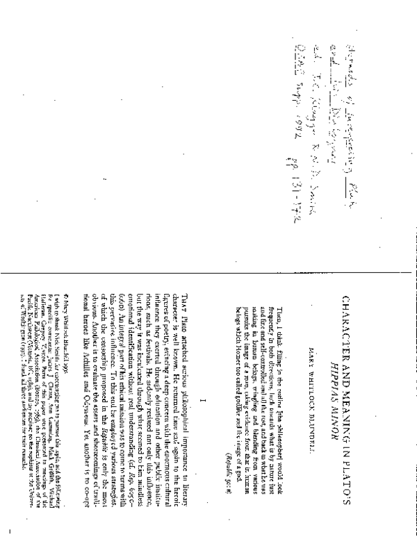 (PDF) “Character and Meaning in Plato’s Hippias Minor,” Methods of ...