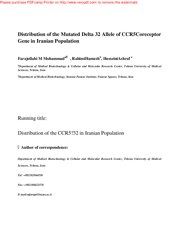 (PDF) Distribution of the Mutated Delta 32 Allele of CCR5Coreceptor ...