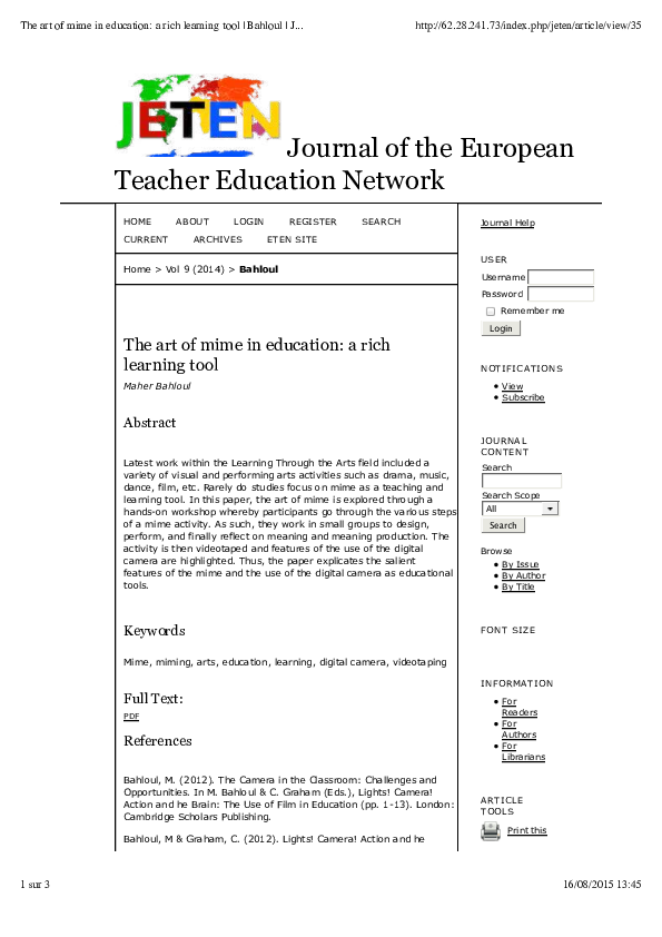 The Art of Mime in Education: A Ritch Learning Tool