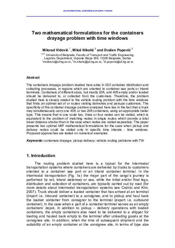 (PDF) Two mathematical formulations for the containers drayage problem with time windows