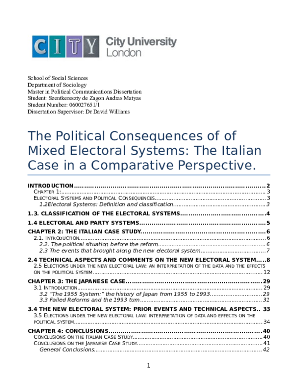 (DOC) The Political Consequences of Mixed Electoral Systems:The Italian ...