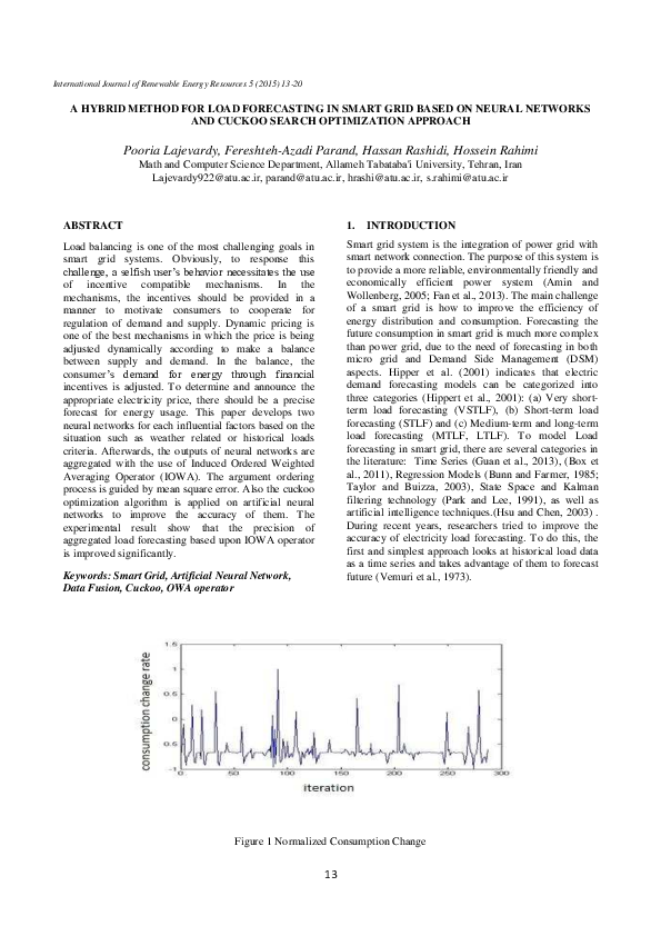 Pdf A Hybrid Method For Load Forecasting In Smart Grid Based On Neural Networks And Cuckoo