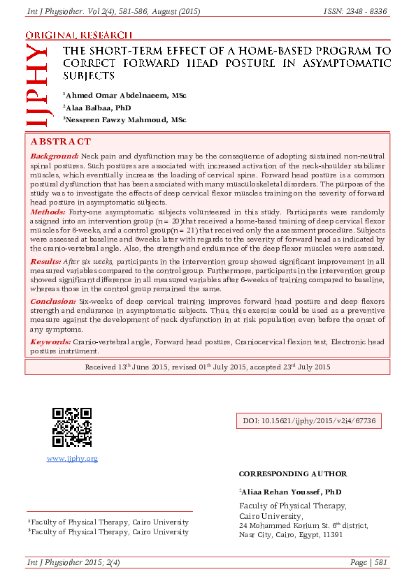 (PDF) THE SHORT-TERM EFFECT OF A HOME-BASED PROGRAM TO CORRECT FORWARD ...