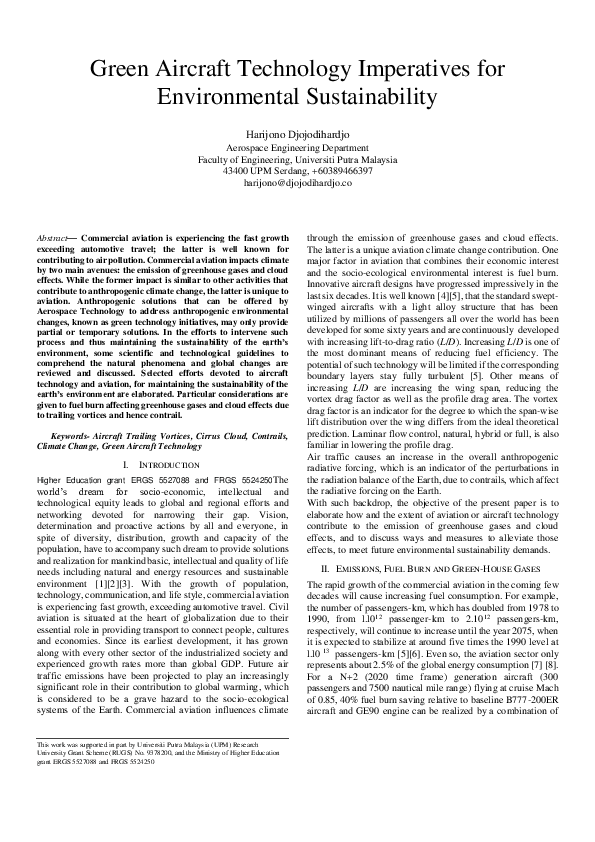 (PDF) Green Aircraft Technology Imperatives for Environmental ...