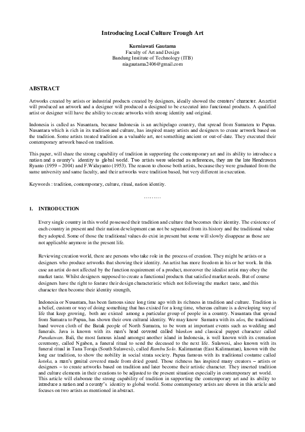 (PDF) Introducing Local Culture Through Art