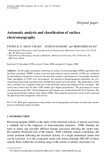 (PDF) Automatic analysis and classification of surface electromyography