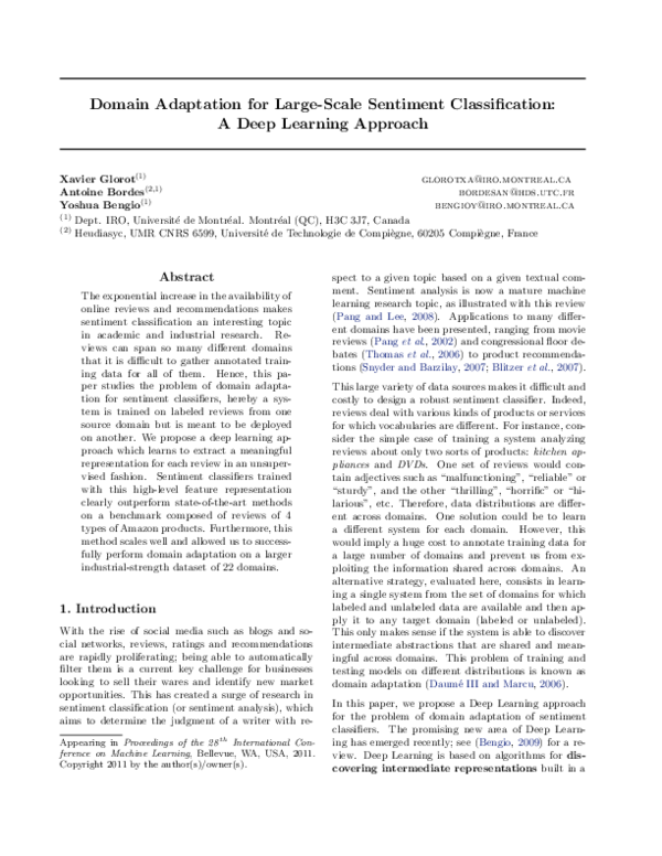 Domain Adaptation For Large Scale Sentiment Classification A Deep Learning Approach