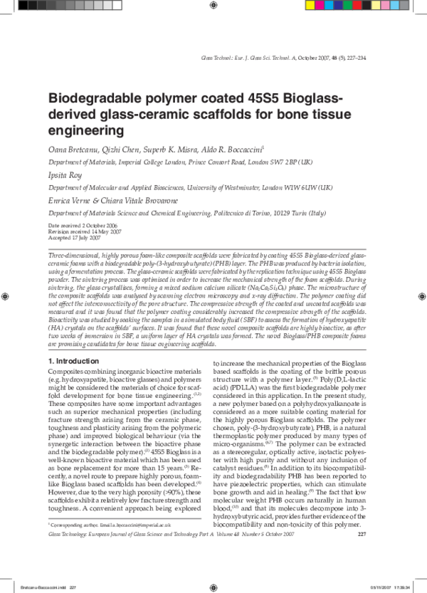 (PDF) Biodegradable polymer coated 45S5 Bioglassderived glass-ceramic ...