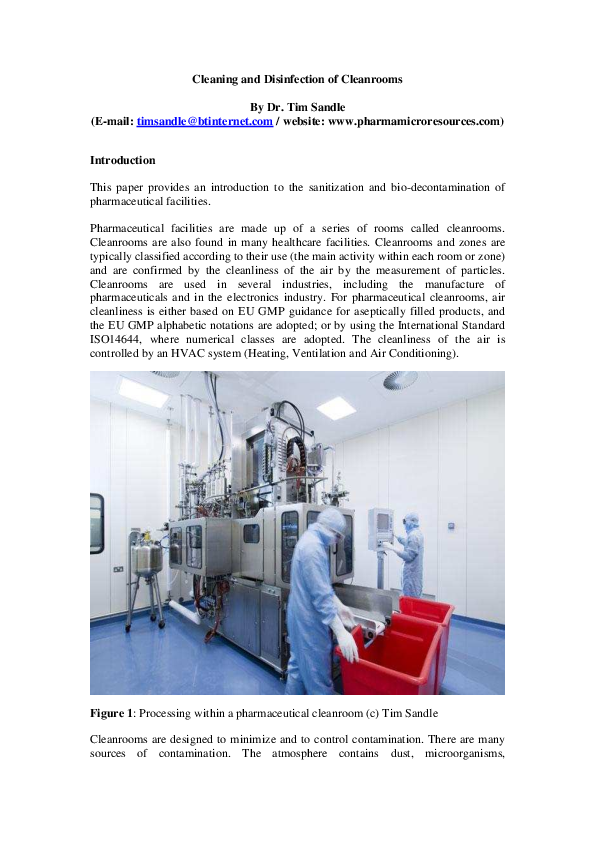 (PDF) Cleaning and Disinfection of Cleanrooms