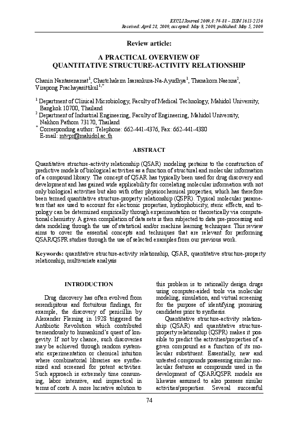 Pdf Review Article A Practical Overview Of Quantitative Structureactivity Relationship