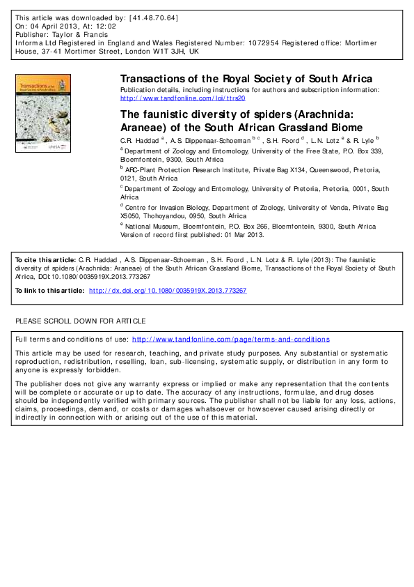 Pdf The Faunistic Diversity Of Spiders Arachnida Araneae Of The