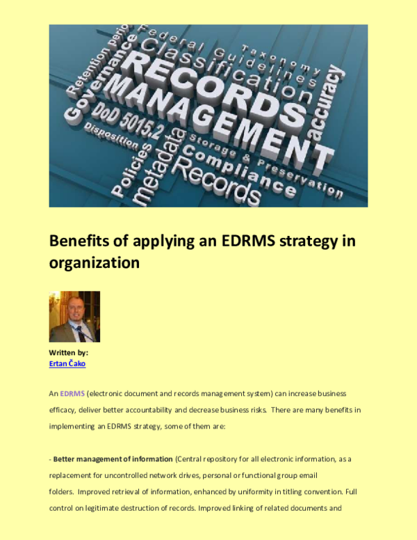 (PDF) Benefits of Applying an EDRMS Strategy in Organisation