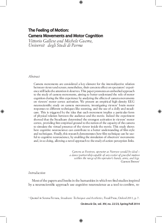 (PDF) The Feeling of Motion: Camera Movements and Motor Cognition