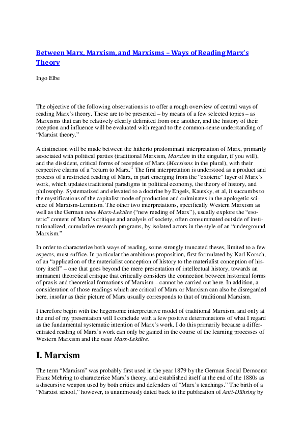 (PDF) Between Marx, Marxism, and Marxisms. Ways of Reading Marx’s Theory