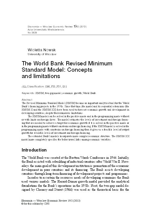 (PDF) The World Bank Revised Minimum Standard Model: Concepts and ...