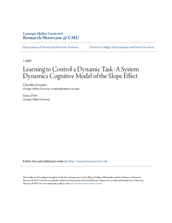(PDF) Learning to control a dynamic task: A system dynamics cognitive model of the slope effect