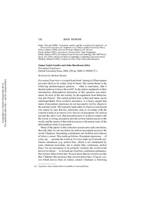 (PDF) Beaton, M. (2006). Review of Tamar Szabó Gendler and John ...