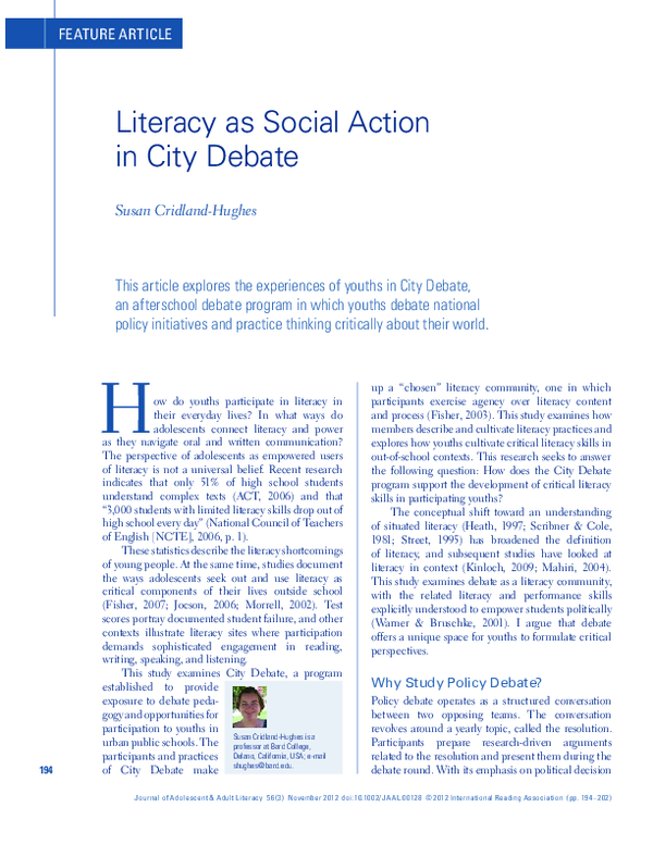 (PDF) Literacy as social action in City Debate.