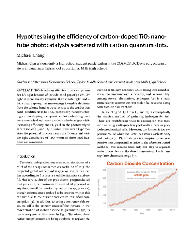 (PDF) Hypothesizing the efficiency of carbon-doped TiO2 nano-tube ...