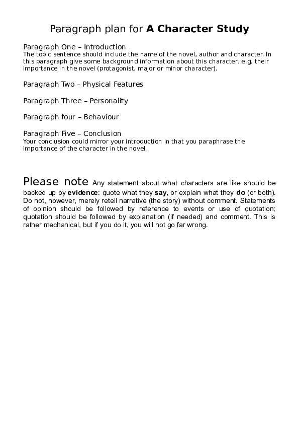 (DOC) Paragraph plan for A Character Study