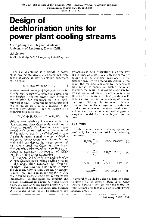 (PDF) Design of dechlorination units for power plant cooling streams