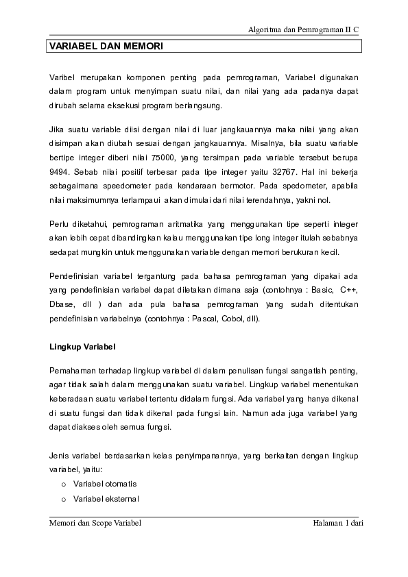 (DOC) VARIABEL DAN MEMORI