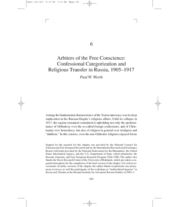 (PDF) "Arbiters of the Free Conscience: Confessional Categorization and ...