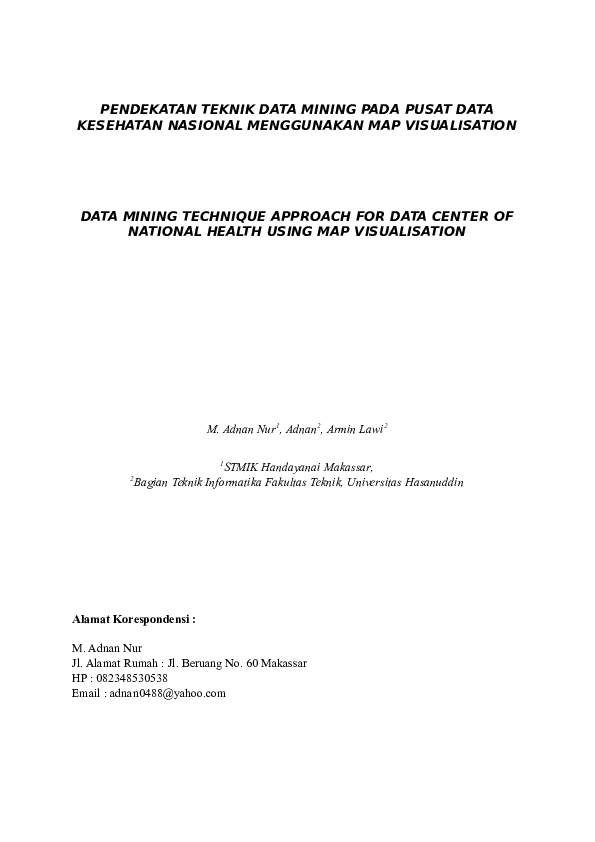 Doc Pendekatan Teknik Data Mining Pada Pusat Data Kesehatan Nasional Menggunakan Map