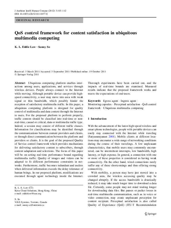 (PDF) Control Framework For Content Satisfaction In Ubiquitous Multimedia Computing, Springer, 2012