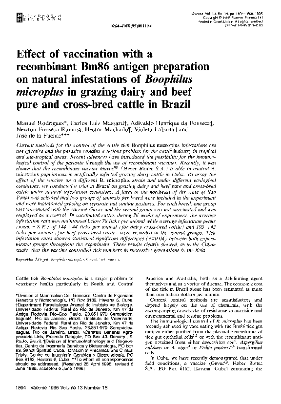 (PDF) Effect of vaccination with a recombinant Bm86 antigen preparation ...