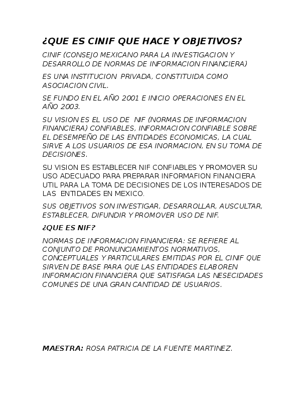 (DOC) QUE ES CINIF QUE HACE Y OBJETIVOS