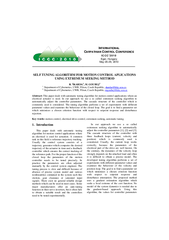 Pdf Self Tuning Algorithm For Motion Control Applications Using Extremum Seeking Method