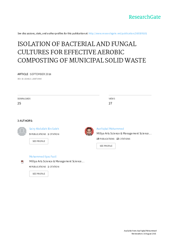 (PDF) ISOLATION OF BACTERIAL AND FUNGAL CULTURES FOR EFFECTIVE AEROBIC COMPOSTING OF MUNICIPAL ...
