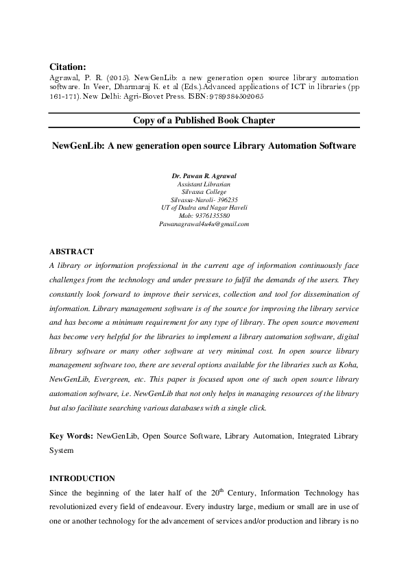 Pdf Newgenlib A New Generation Open Source Library Automation Software