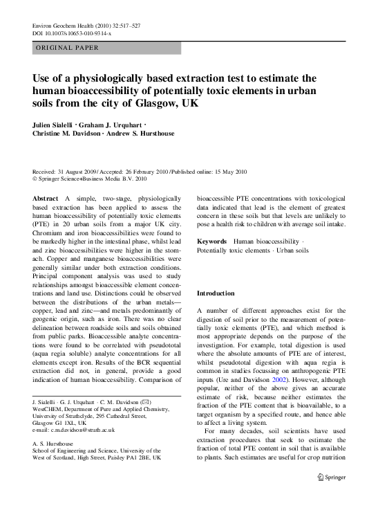 (PDF) Use of a physiologically based extraction test to estimate the ...