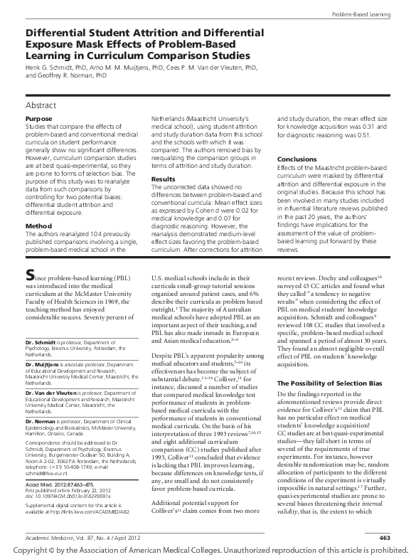(PDF) Differential Student Attrition and Differential Exposure Mask Effects of Problem-Based ...