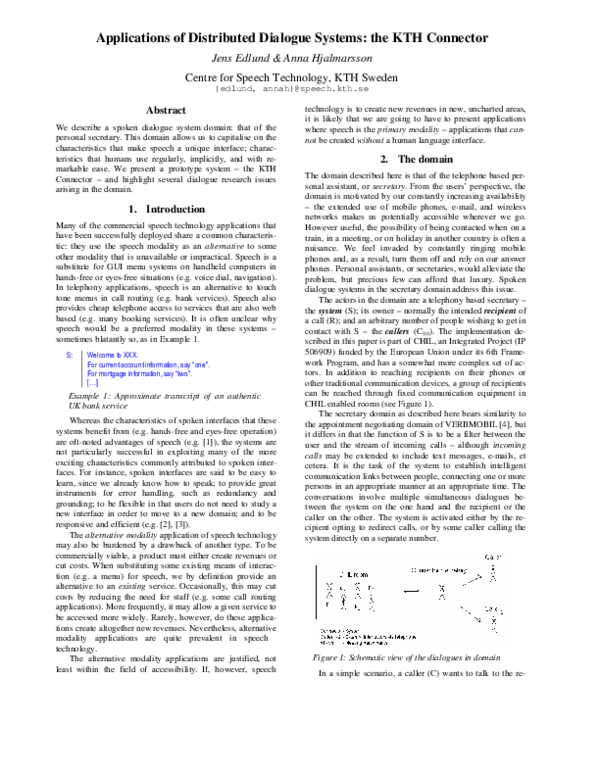(PDF) Applications of distributed dialogue systems: the KTH Connector